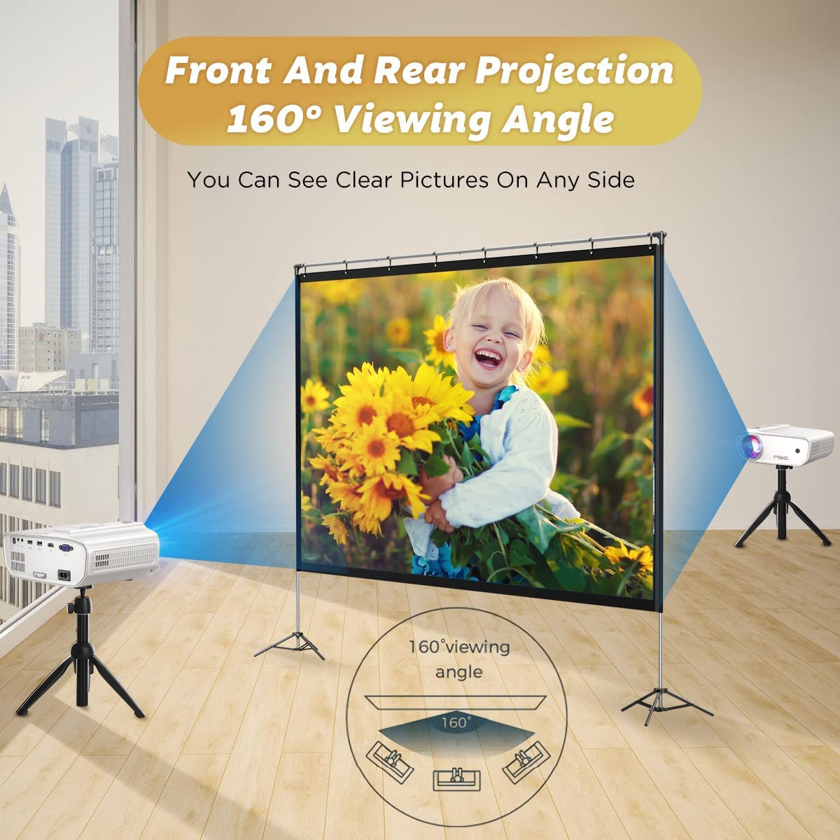 Projector Screen with Stand, 100 inch Outdoor Movie Screen with Tripods ...