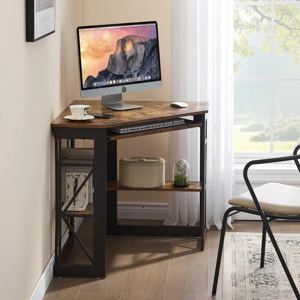 Compact Home Office Triangle Table Reading Desk Tables Corner Computer ...