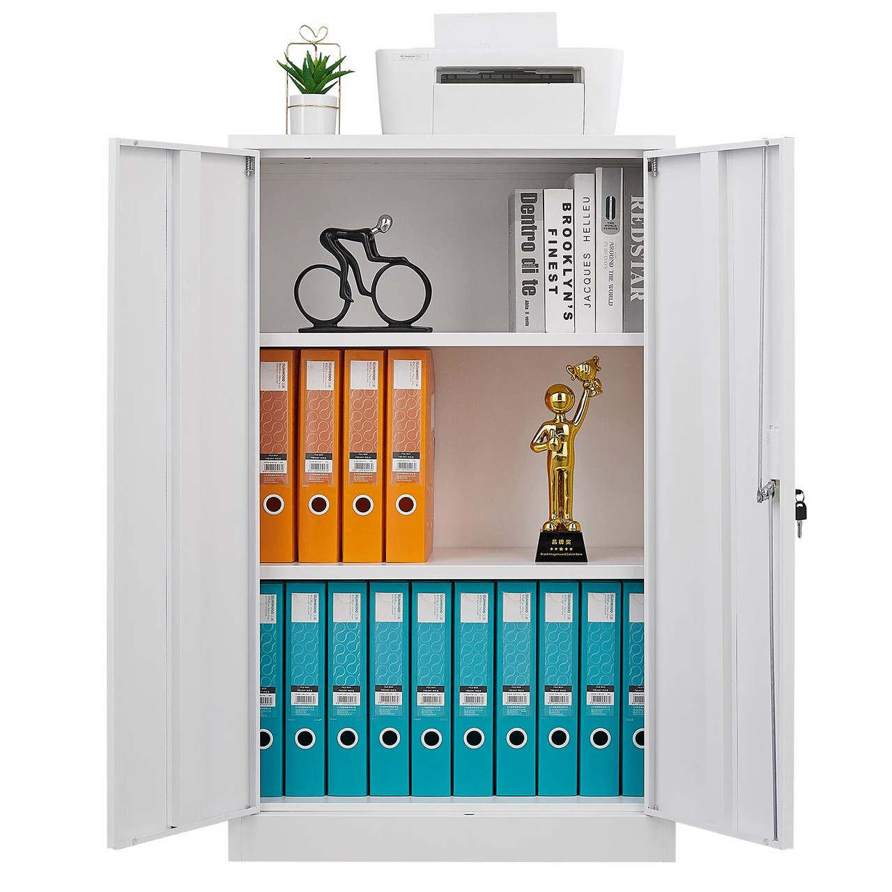 Metal Storage Cabinet with Locking Doors and 2 Adjustable Shelves ...