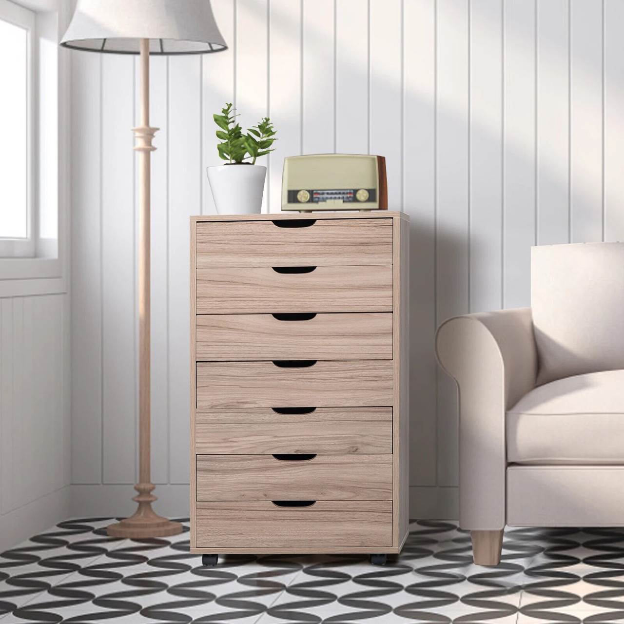 MDF with Seven-Drawing Wooden Filing Cabinet Grey Oak Color File cabinets