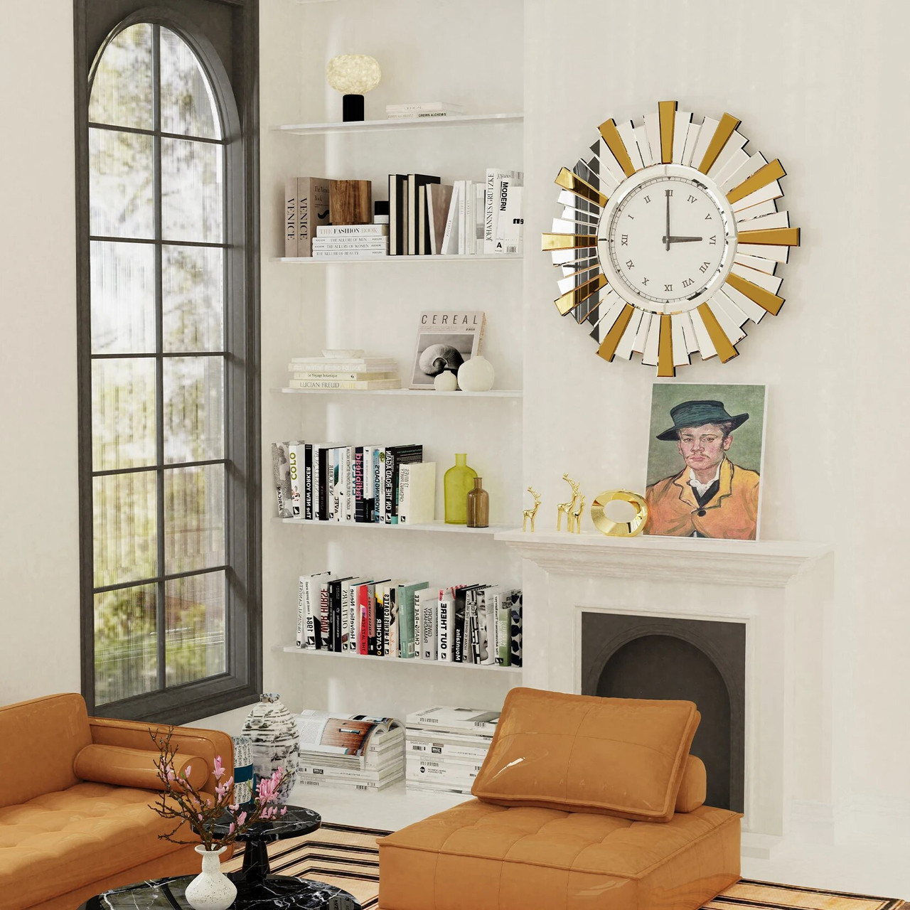 24" Large Wall Clock Silver Mirrored Clock for Living Room Decor, Big ...
