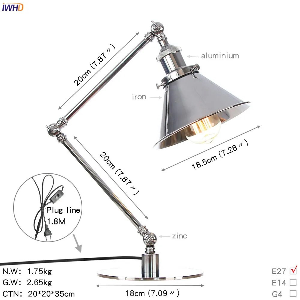 IWHD Abajur LED Table Lamp For Beside Home US/EU Plug Switch Loft Decor ...