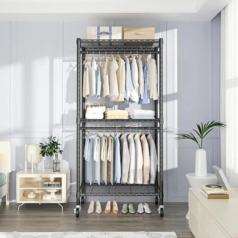 Portable Closets, Heavy-Duty Garment Rack with Shelves and Hanger Rods ...