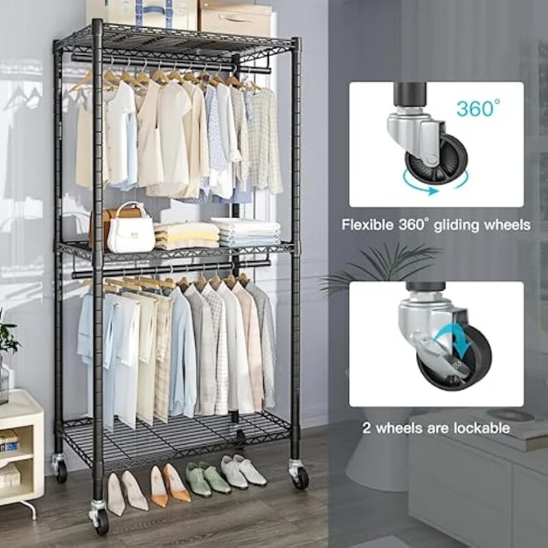 Portable Closets, Heavy-Duty Garment Rack with Shelves and Hanger Rods ...