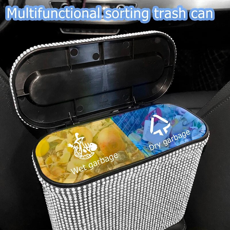 Bling Crystal Car Trash Can,Hanging Car Garbage Can,Multifunctional Car ...