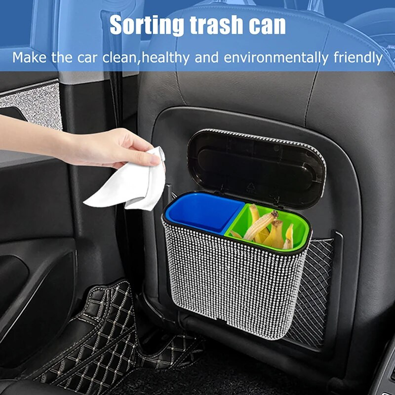 Bling Crystal Car Trash Can,Hanging Car Garbage Can,Multifunctional Car ...