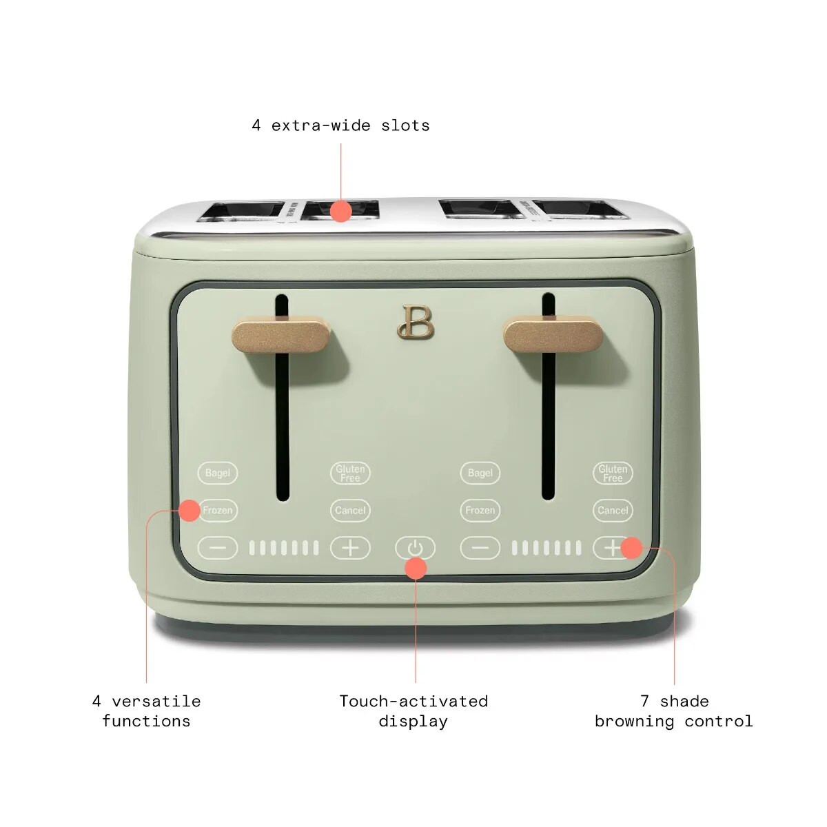 4 Slice Toaster, Sage Green by Drew Barrymore