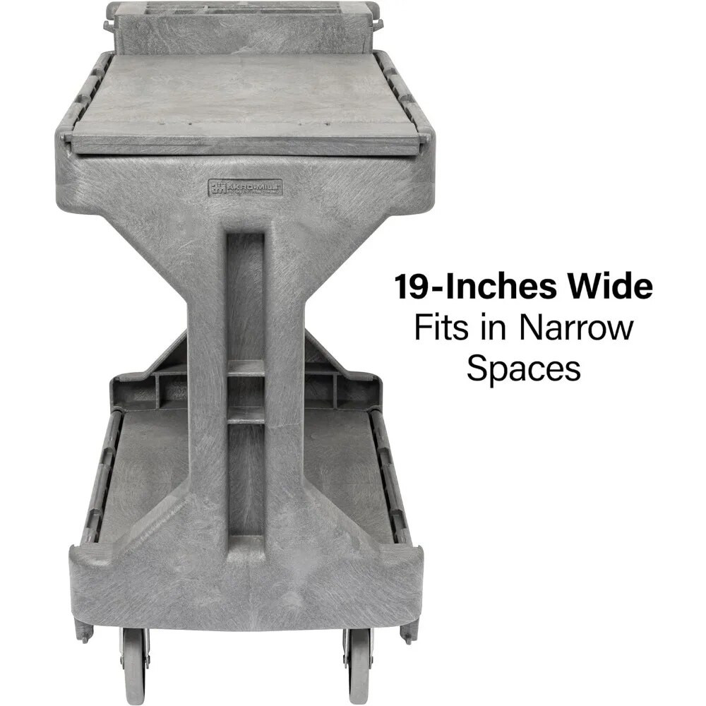 2 Tier Rolling Service Utility Cart with Wheels and Hinged Side Gates