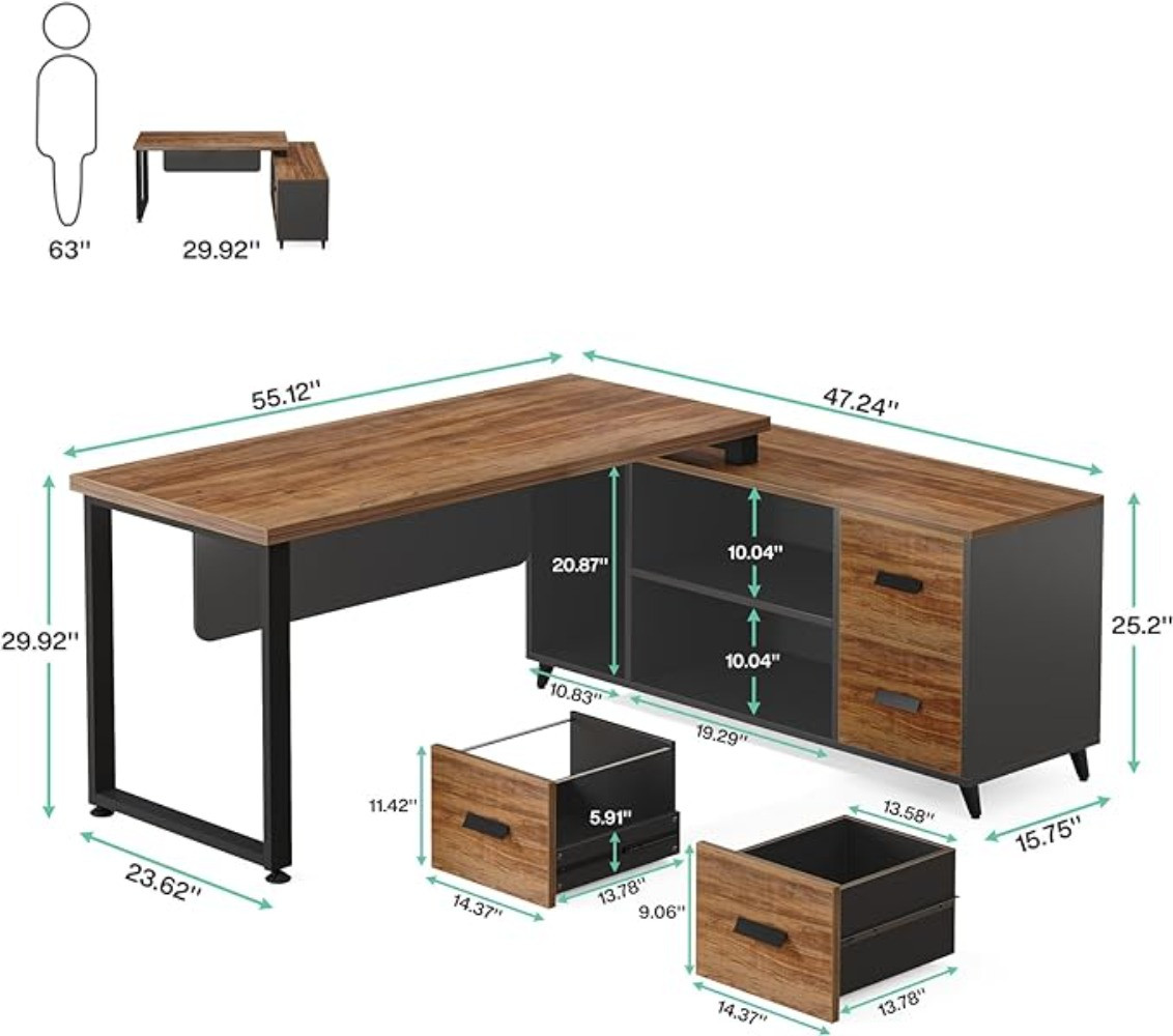Tribesigns L Shaped Desk with File Drawer, 55 Inch Executive Office Desk