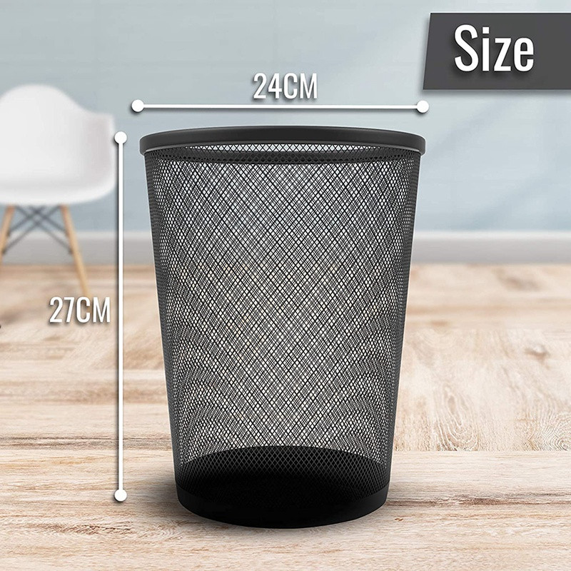 Circular Black Mesh Waste Waste Paper Bin Basket, Metal Trash Bin For ...