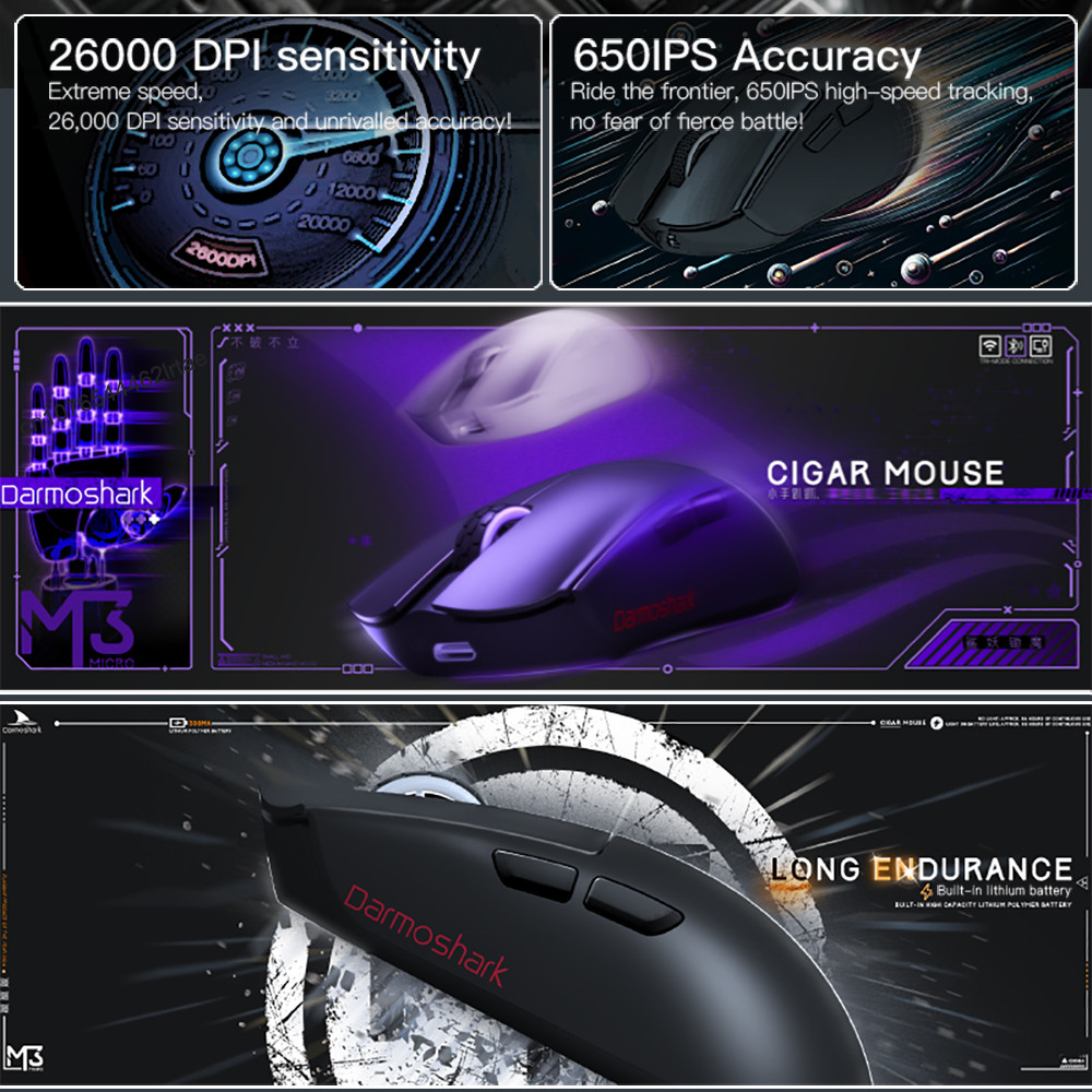 Darmoshark M3 MICRO Wireless Gaming Mouse 8K Bluetooth Computer Game Mice
