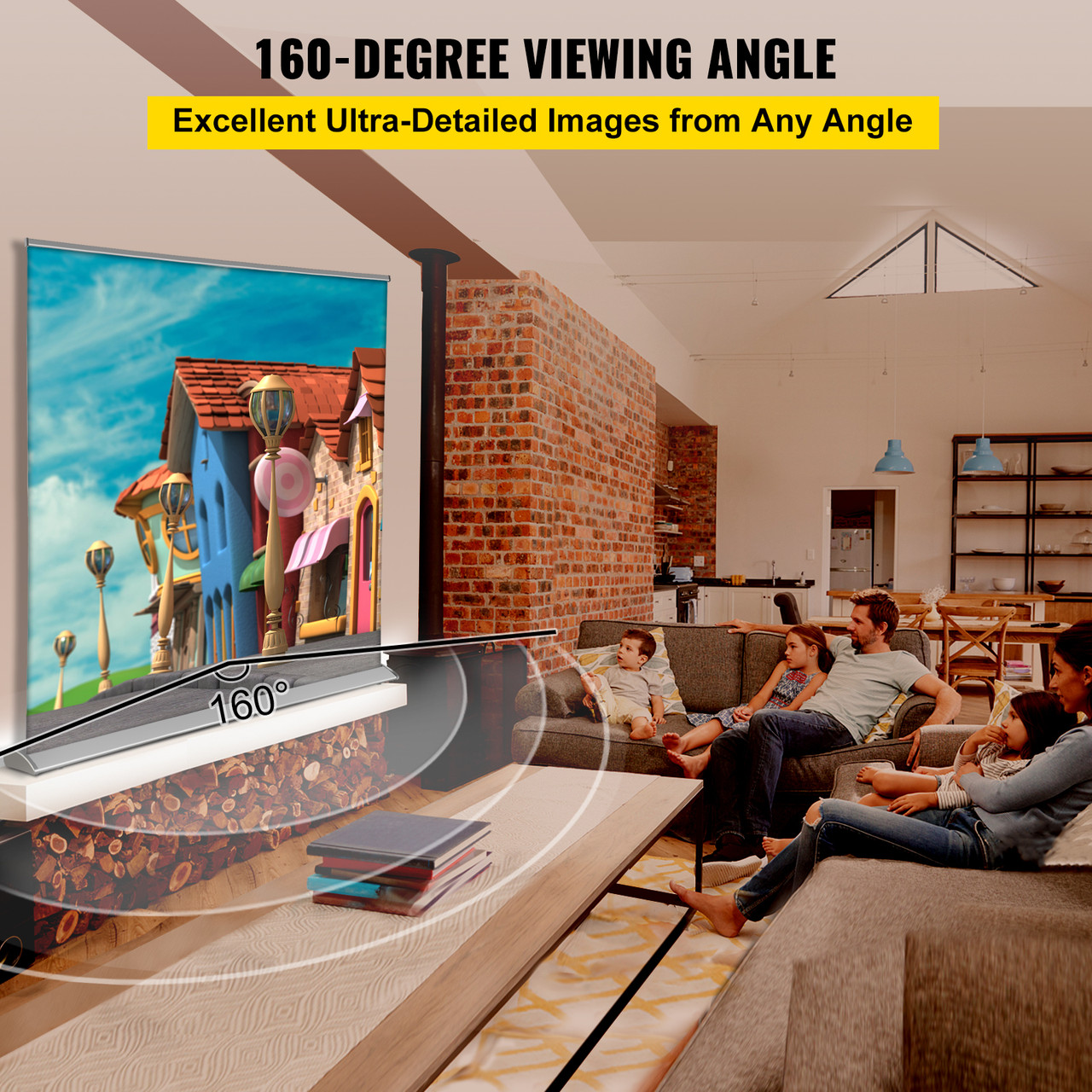 VEVOR 70 Inch Roll-Up Projector Screen Floor Standing 16:9 8K/4K HD ...