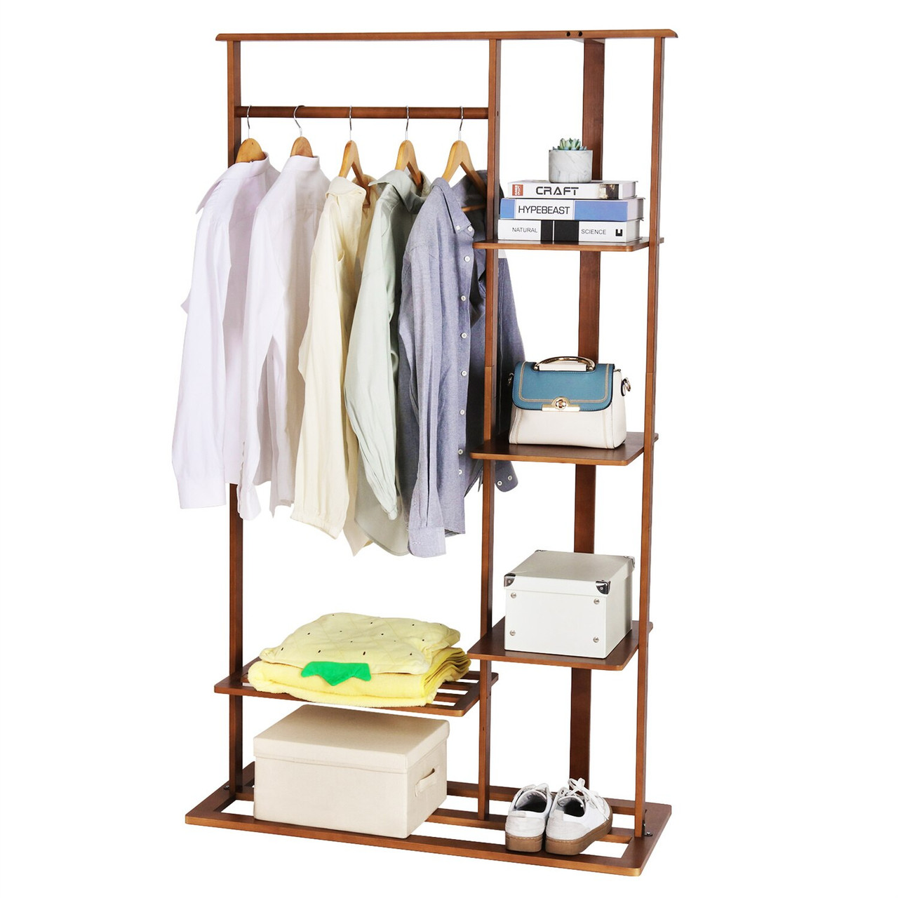 3-in-1 Bamboo Hall Tree, Clothes Rack with Shelves & Shoe Bench, Heavy ...
