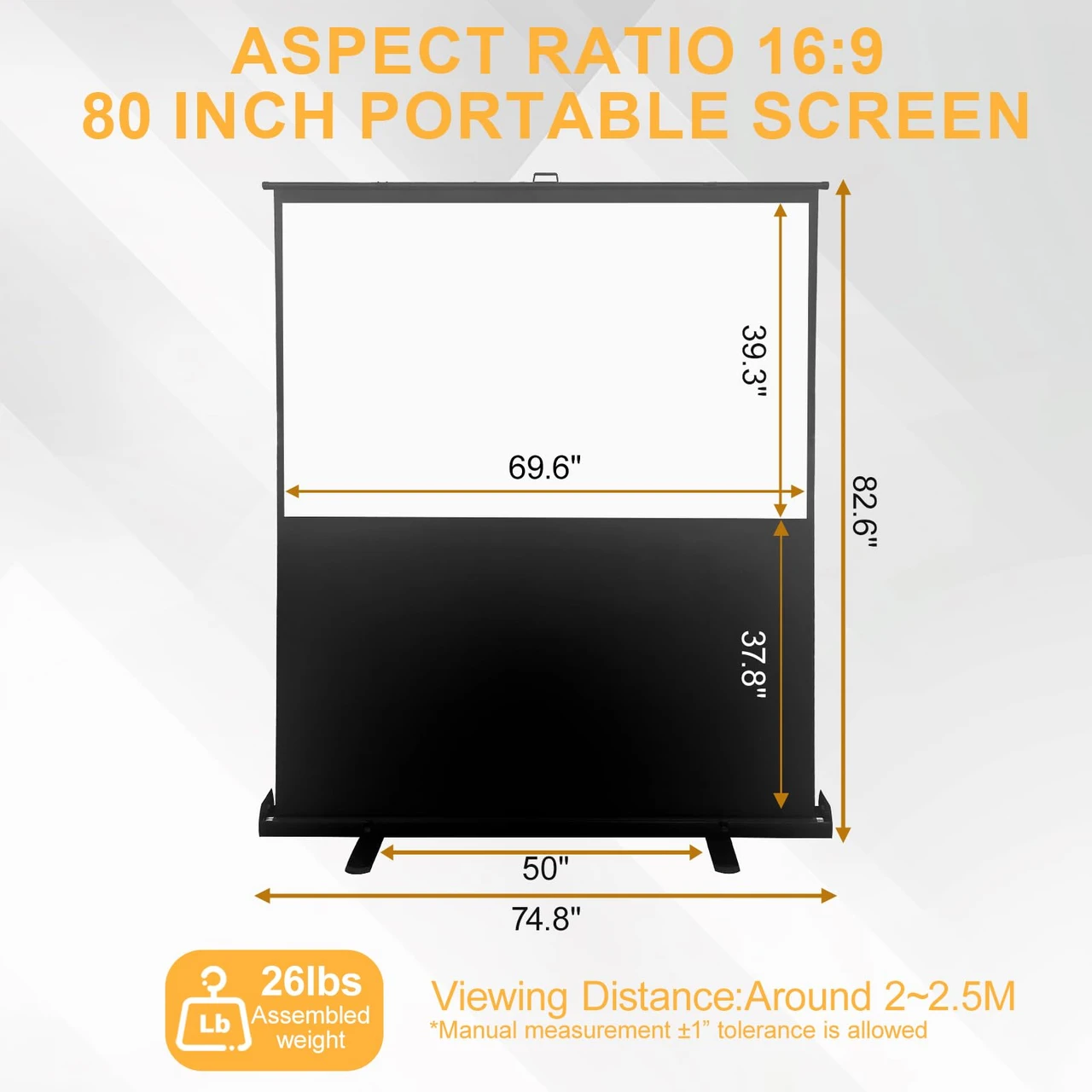 LIHONG Screen 80 inch 16:9 Manual Floor Rising Pull Up Projector Screen ...