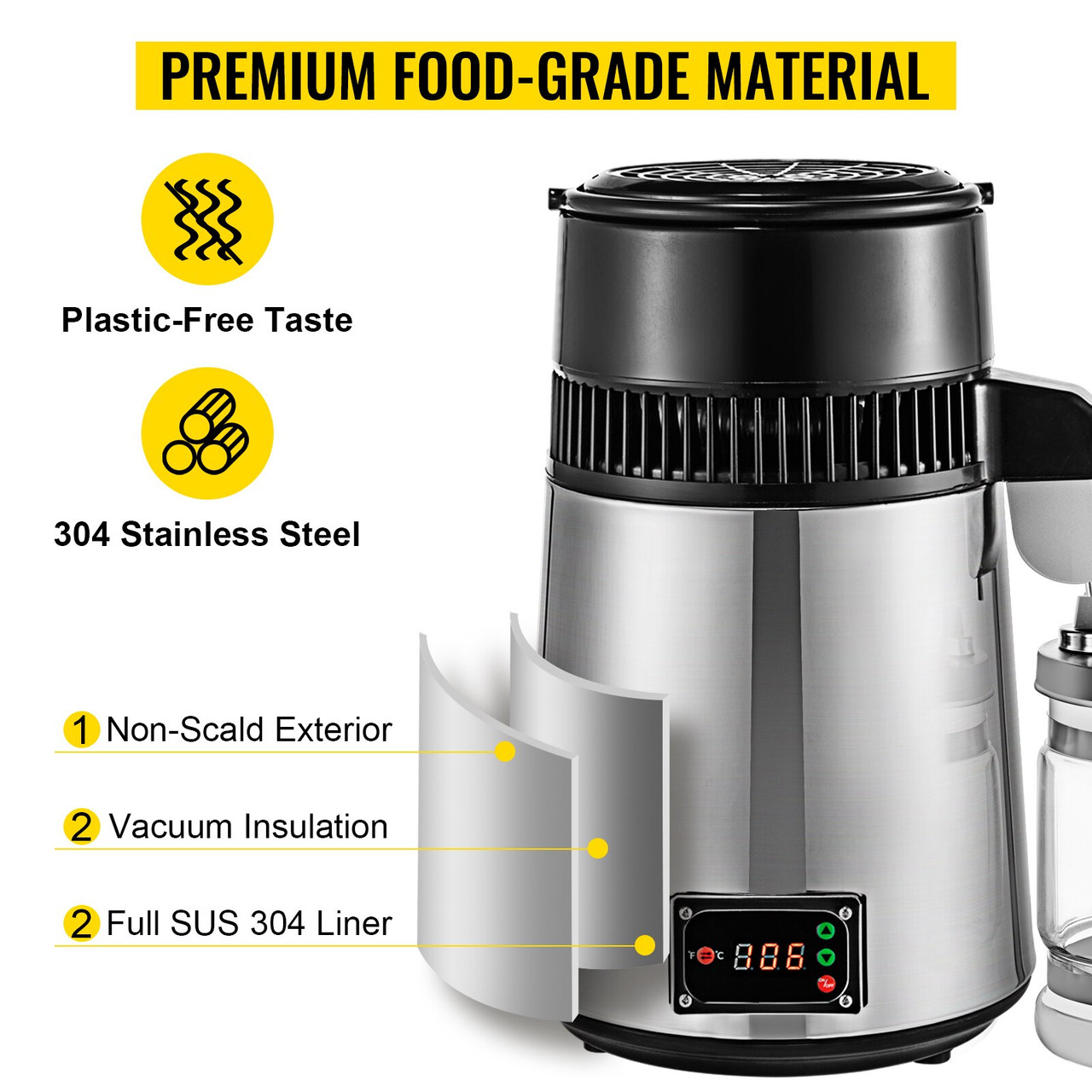 VEVOR 4L Water Distiller Filter Machine Distilled Distillation Purifier ...