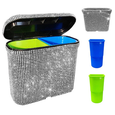 Bling Crystal Car Trash Can,Hanging Car Garbage Can,Multifunctional Car ...
