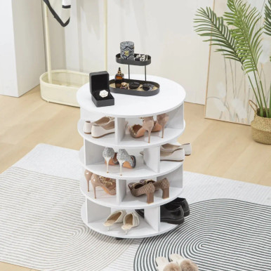 Shoe Cabinets, 360° Rotating Rack Tower,4-Tier Revolving Wood Round ...