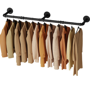 60in Industrial Pipe Wall Mount Clothing Rack, Space Saver Hanging Pipe ...