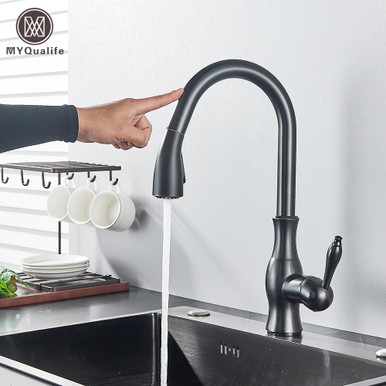 Black Pull Out Sensor Kitchen Faucet Sensitive Touch Control Faucet ...