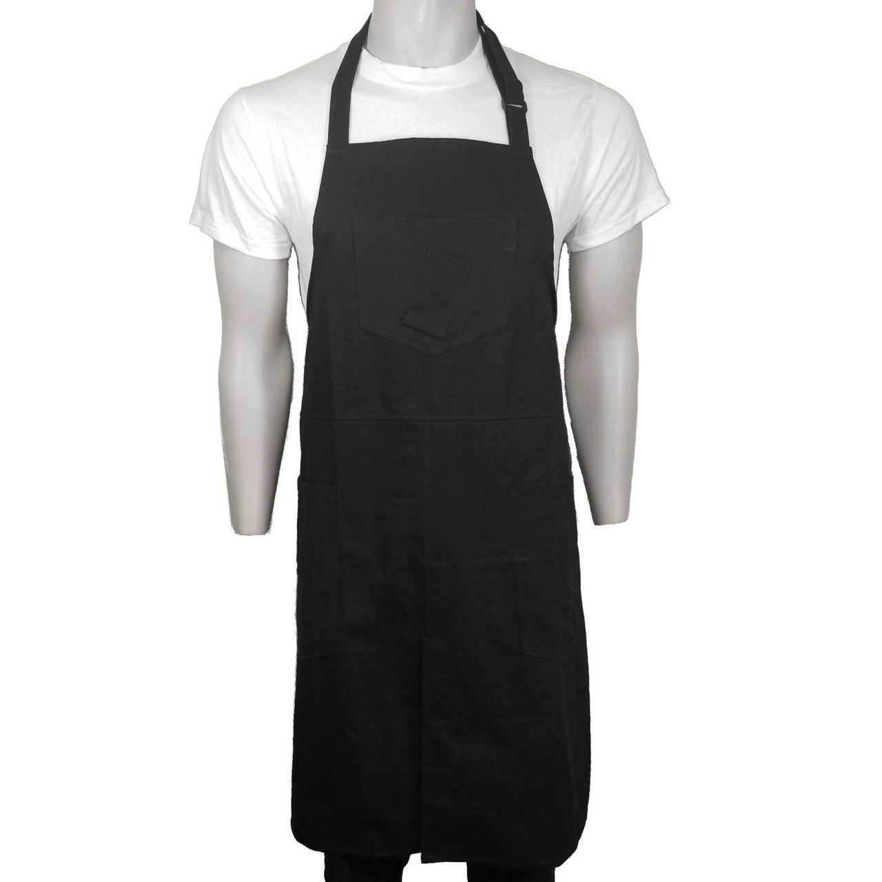 ChefsCloset Black Split Bottom Adjustable Neck Bib Apron - 4 Pockets