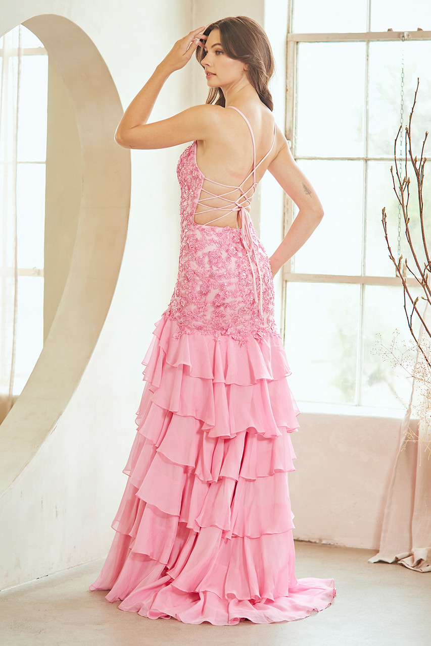 FIT AND FLARE LAYERED PROM DRESS style 7085 - Prom-Avenue