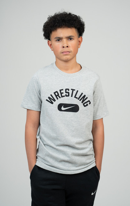 Nike Youth Wrestling Disc Dri-Fit Cotton Tee - Grey/Black