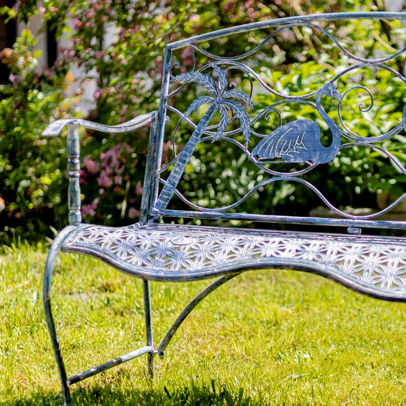 Flamingos and Palm Trees Iron Garden Bench | Zaer Ltd International ...