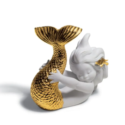 Playing at Sea Mermaid Porcelain Figurine with Gold Lustre | Lladro ...
