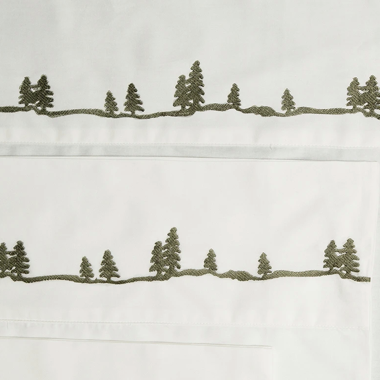 Embroidered Pines Full Cotton Sheet Set | Carstens