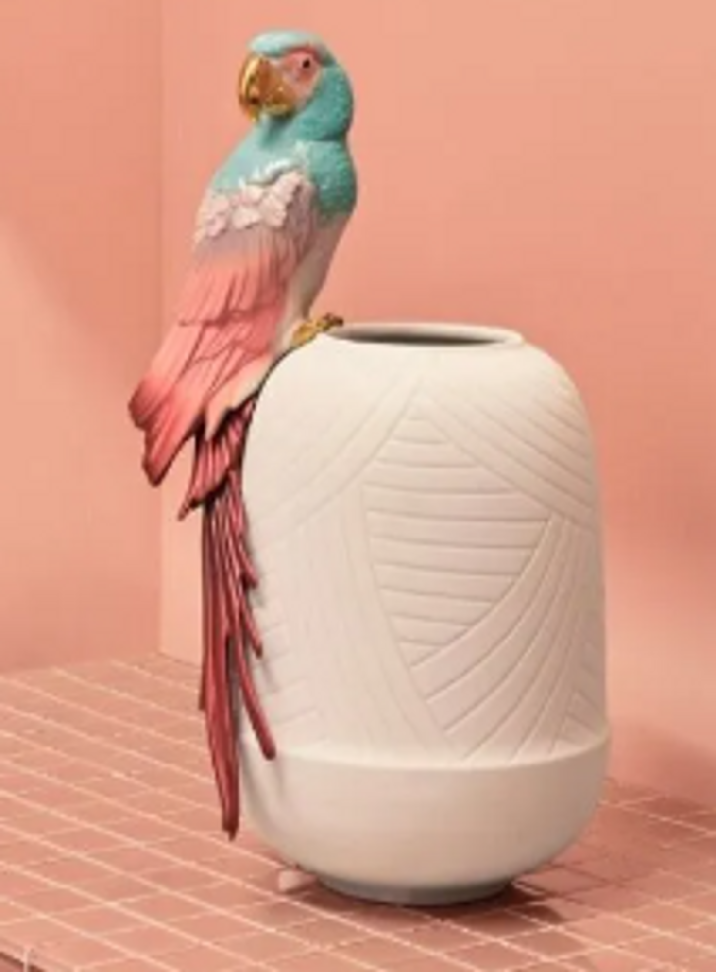 Red Macaw Bird Porcelain Vase Lladro Macaw Bird Figurine