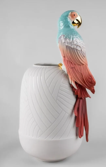 Red Macaw Bird Porcelain Vase | Lladro Macaw Bird Figurine