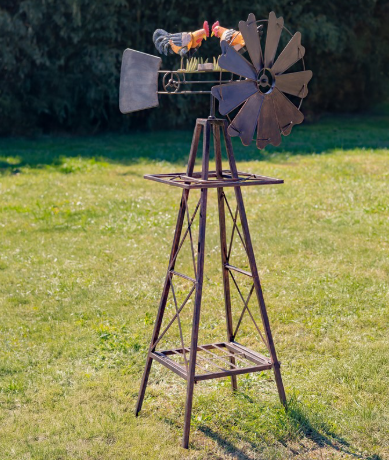 59.8" Tall Iron Feeding Rooster Windmill & Weather Vane | Zaer ...