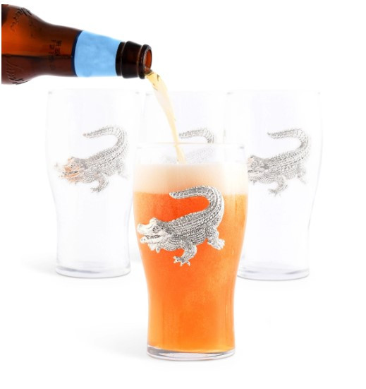 Set of 4 Handmade Alligator Beer Pints | Bar Accessories