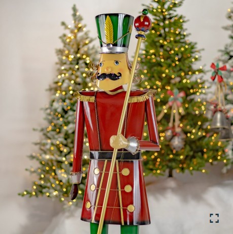 59" Tall Iron Christmas Burgundy Nutcracker Holding Baton| Holiday ...