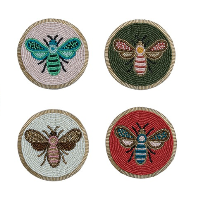 Beaded Glass Bug Coaster Set of 4