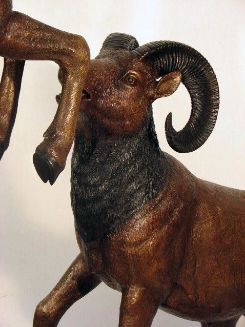 Ram Pair on Rocks Statue | Sculpture | Bronze