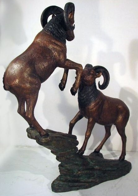 Ram Pair on Rocks Statue | Sculpture | Bronze