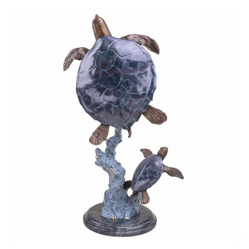 Mother and Baby Sea Turtle Sculpture | Brass | Marble | SPI