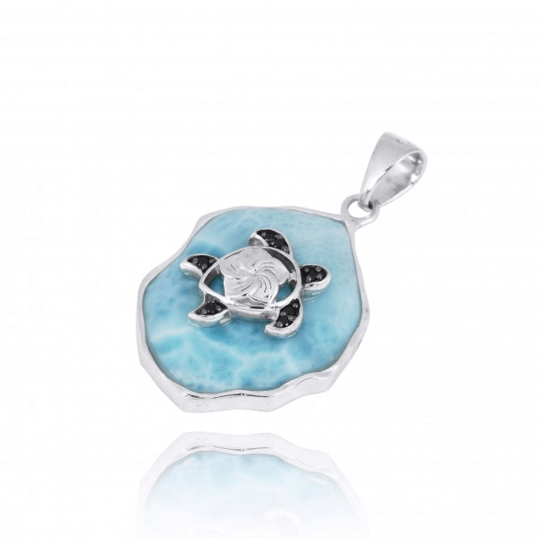 Turtle Sterling Silver on Larimar Pendant | Larimar Turtle Necklace