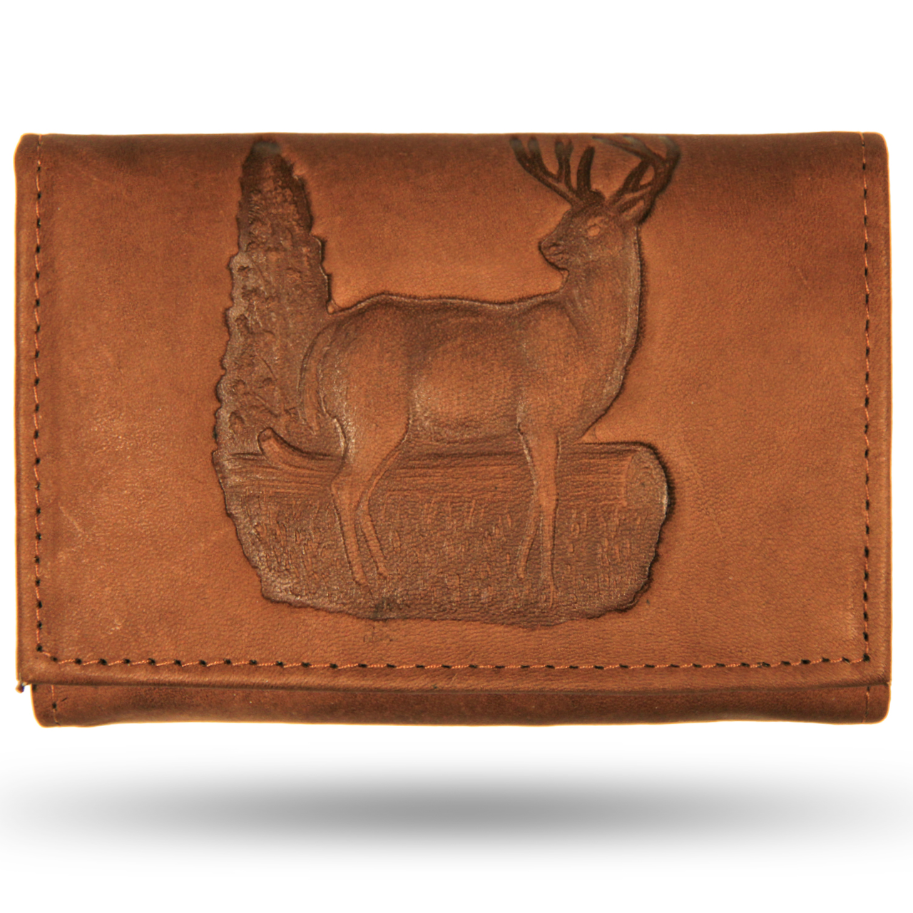 Deer Standing Men's Leather Trifold Tan Wallet