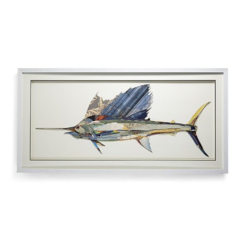 Handmade Swordfish Paper Collage Wall Art