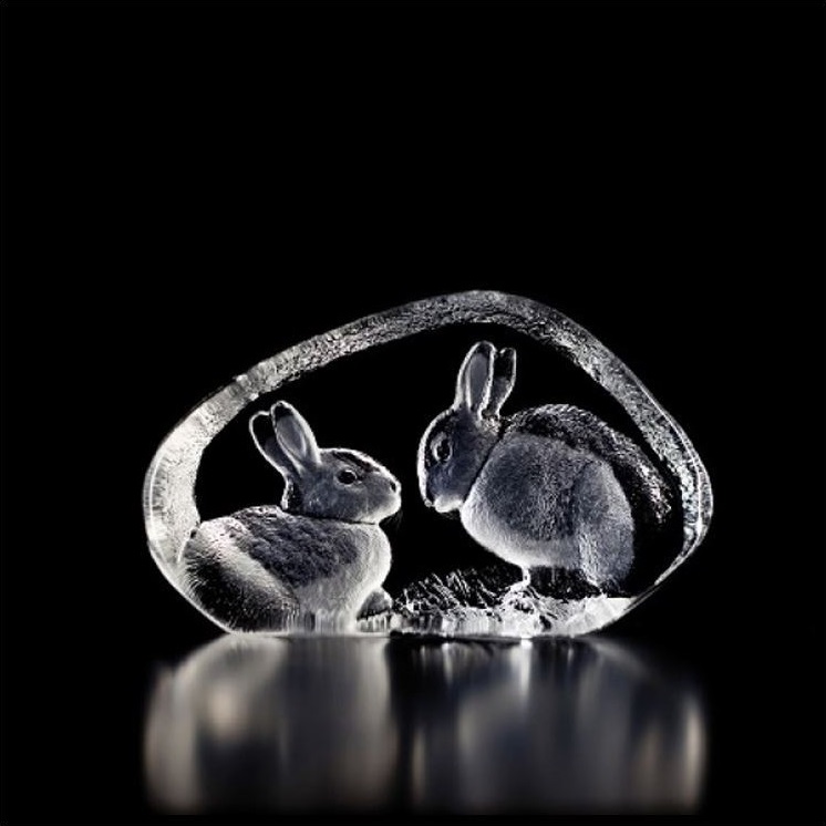 Rabbit Pair Small Crystal Sculpture | 34008 | Mats Jonasson Maleras