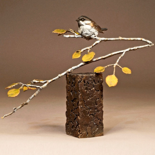 Chickadee Bronze Sculpture "Mountain Gold" | Mark Hopkins