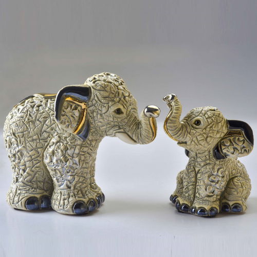 Indian Elephant Family Ceramic Figurine Set of 2 | De Rosa