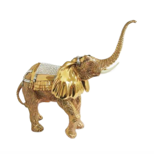Indian Elephant Trunk Up 24k Gold Plated Sculpture | A-90 | D'Argenta
