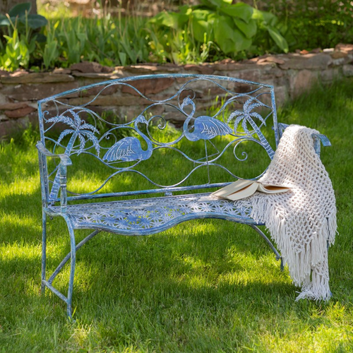 Flamingos and Palm Trees Iron Garden Bench | Zaer Ltd International ...