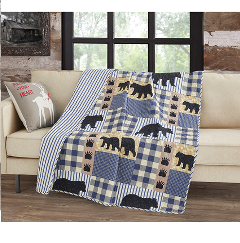 Black Bear Patchwork Plaid Quilt Bear Quilt