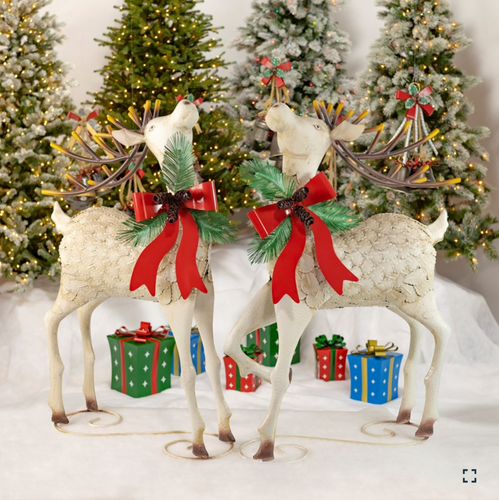 Pair of 48 Inch Iron Reindeer with Pinecone Bows| Zaer International