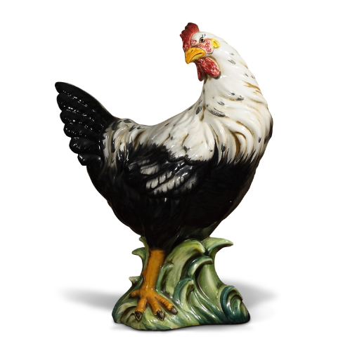 Italian Ceramic Hen Sculpture Black and White | Intrada Italy CAM9158