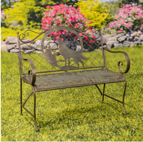 Wolf and Moon Silhouette Iron Bench | Zaer Ltd International